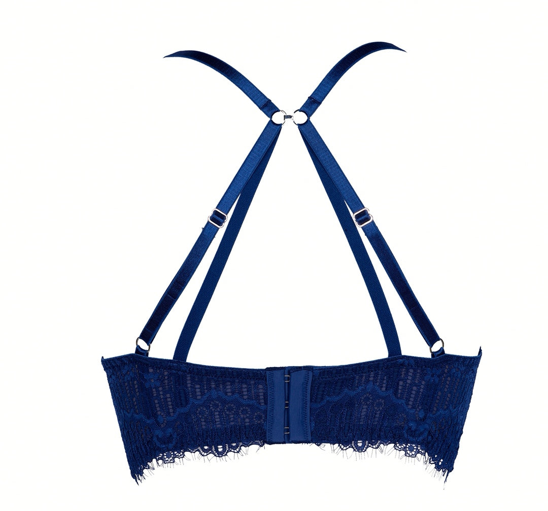 AFTER EDEN- TOPAZ LONGLINE PUSH UP BRA WITH EYELASH LACE AND CUTOUT - – Elegant Undies